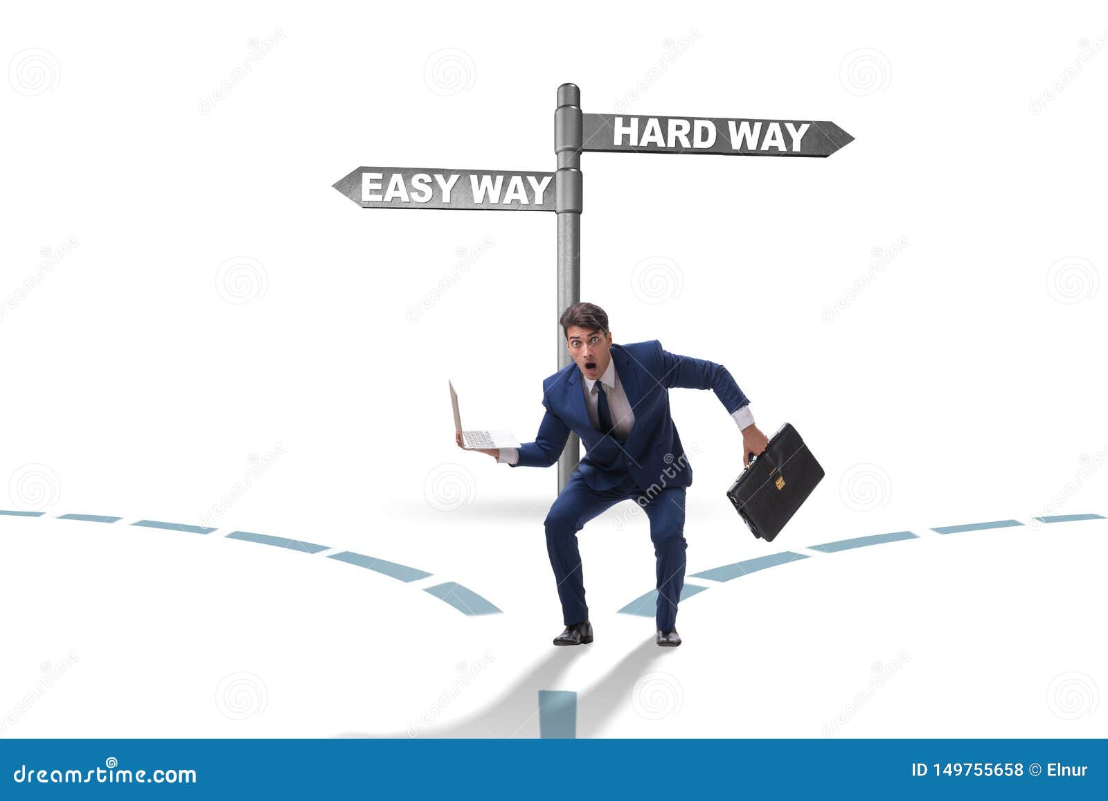 Businessman Choosing between Hard and Easy Way Stock Photo - Image of ...