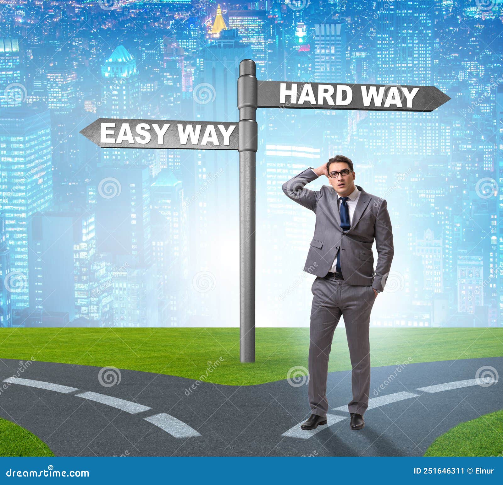 Businessman Choosing between Hard and Easy Way Stock Image - Image of ...