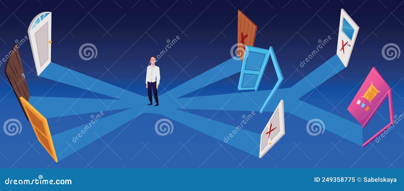 Businessman Choosing the Right Direction or Way, Flat Vector ...