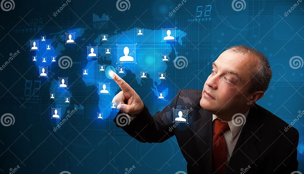 Businessman Choosing from Social Network Map Stock Photo - Image of ...