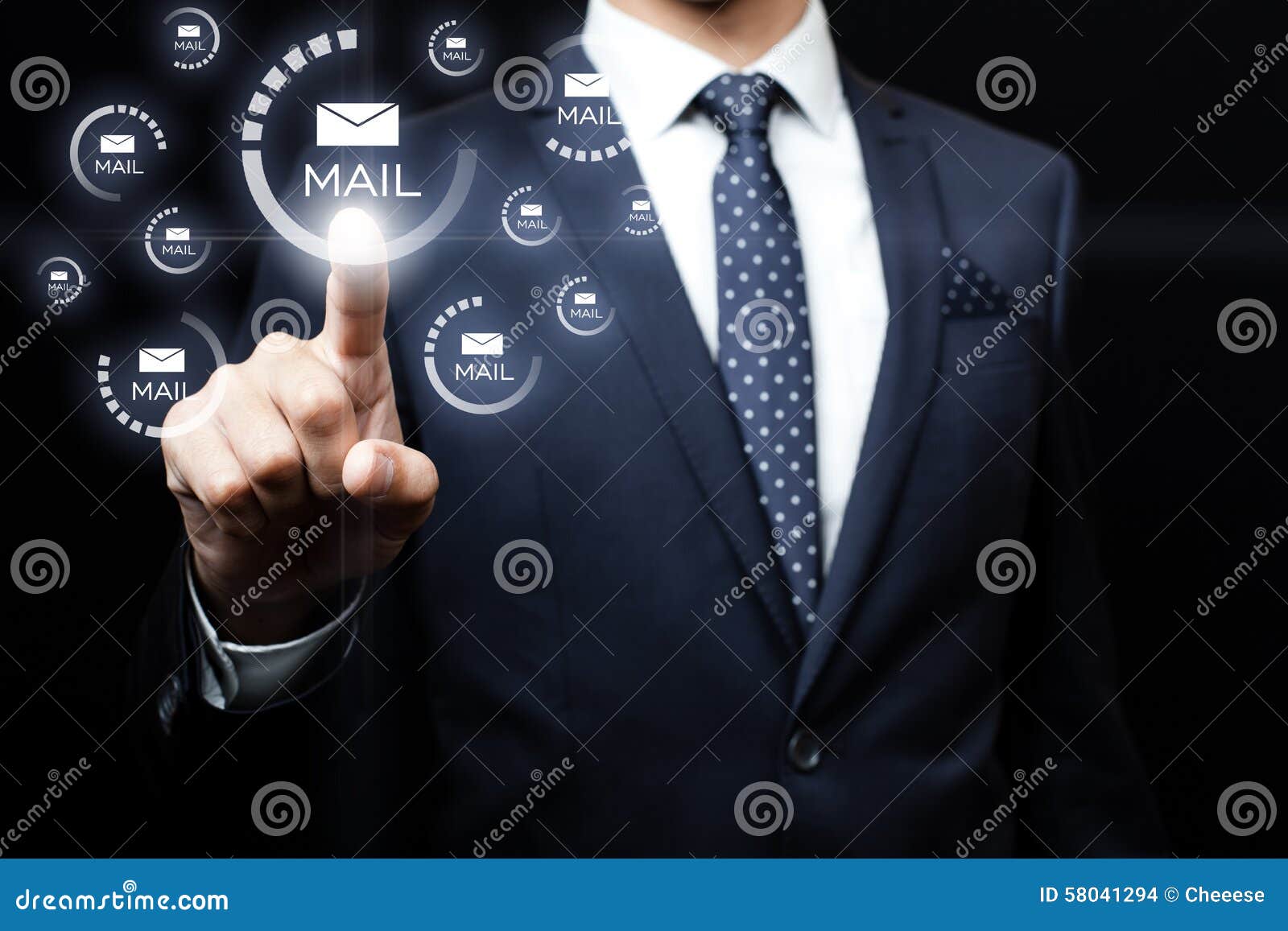 Businessman Clicking on Email Icon Stock Photo - Image of futuristic ...