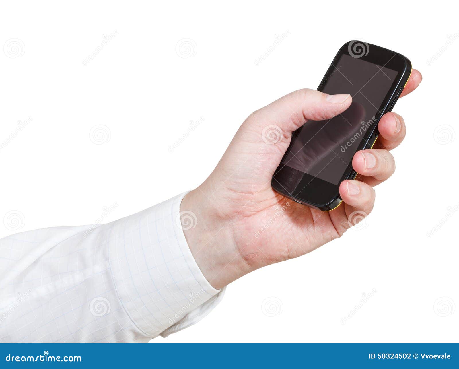 Businessman Clicking Touchscreen Phone Stock Photo - Image of media ...