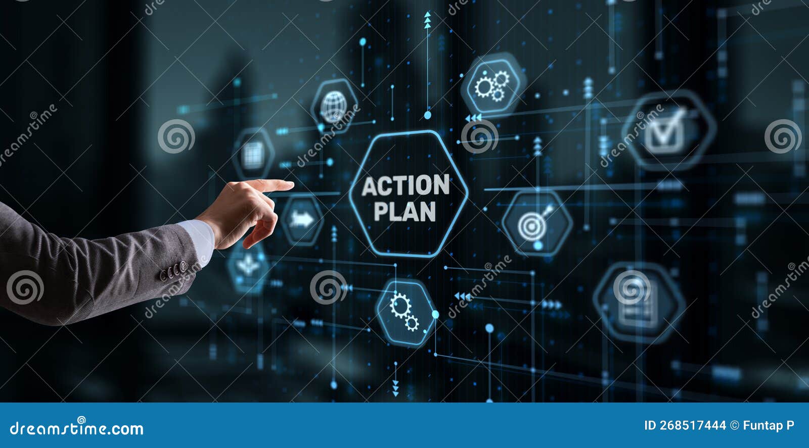 Businessman Clicks Action Plan. Algorithm and Strategy Development ...
