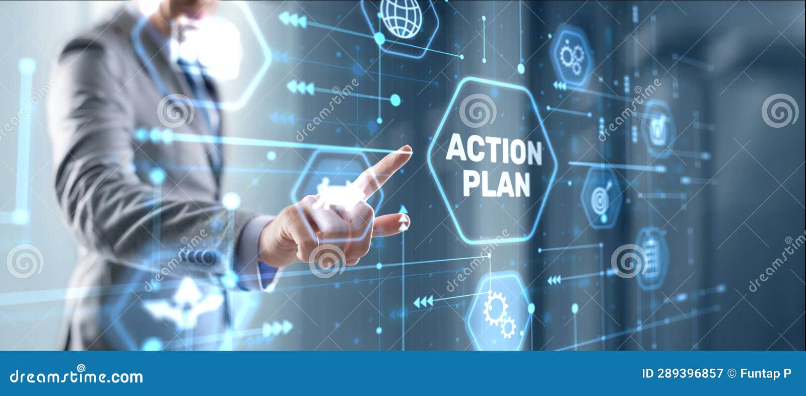 Businessman Clicks Action Plan. Algorithm and Strategy Development ...