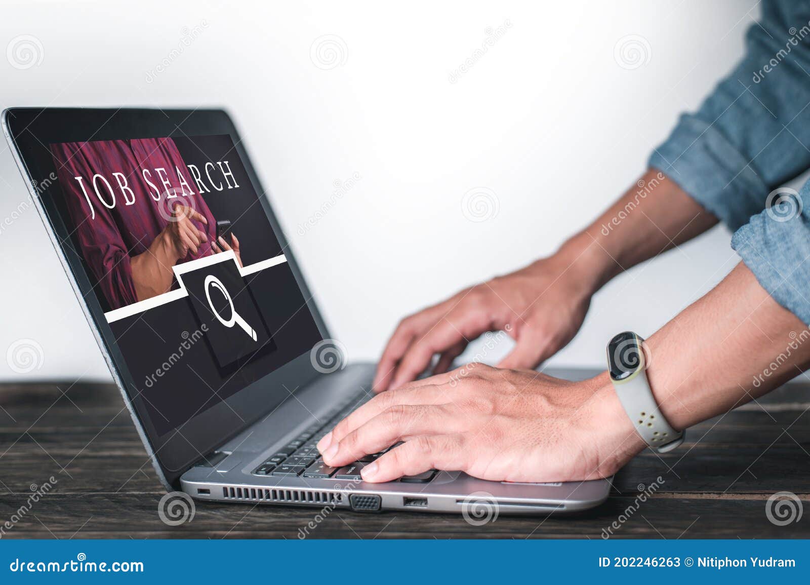 Businessman Clicks on the Internet Job Search Page on a Computer Touch ...