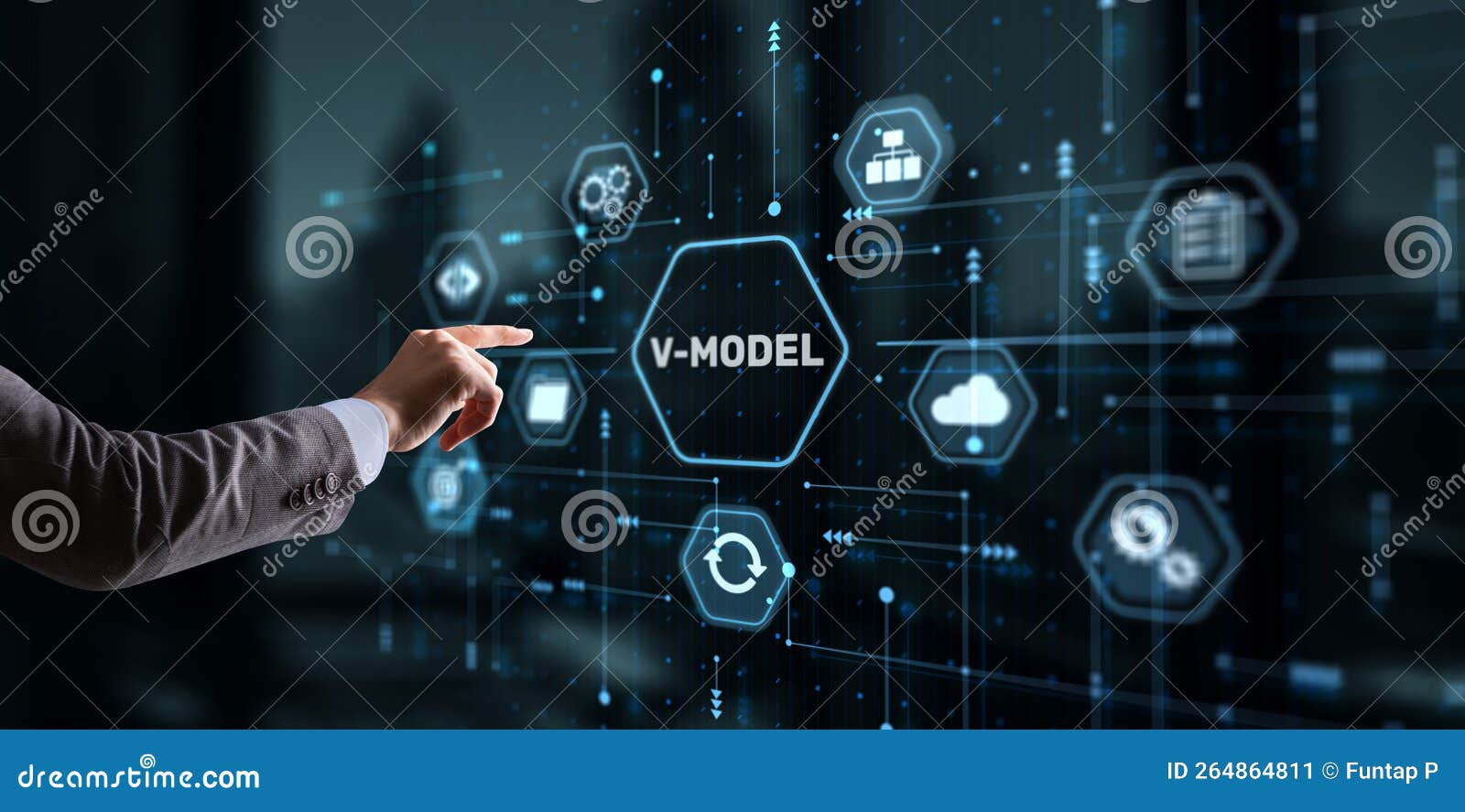 Businessman Clicks V-Model, VEE. Information Systems Development Model ...