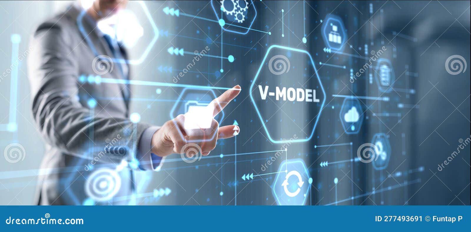 Businessman Clicks V-Model, VEE. Information Systems Development Model ...