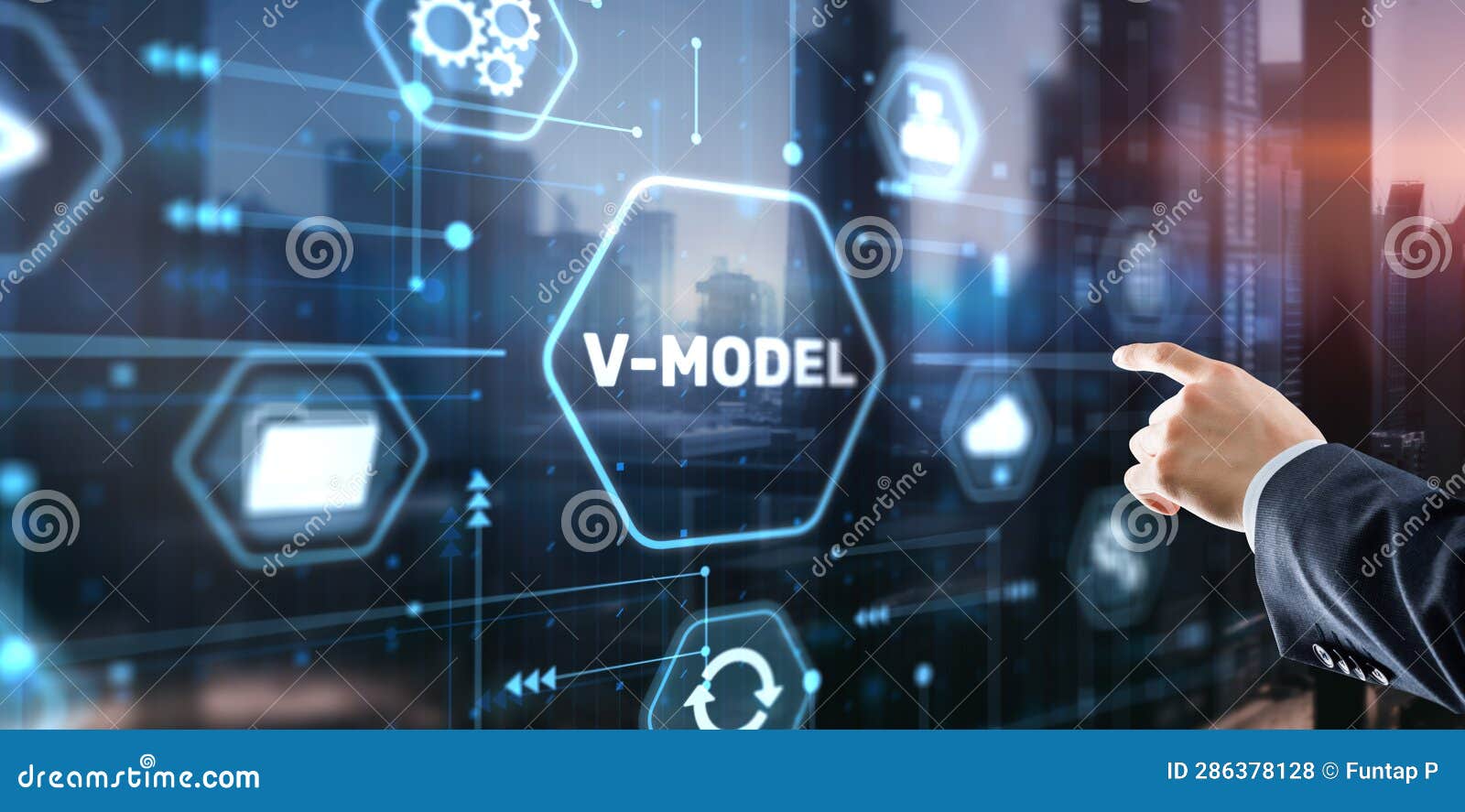 Businessman Clicks V-Model, VEE. Information Systems Development Model ...