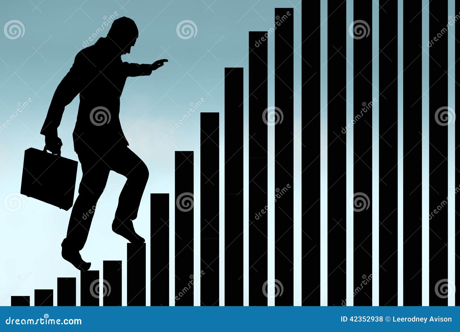 Businessman Climbing a Bar Chart Silhouette Stock Photo - Image of plot ...