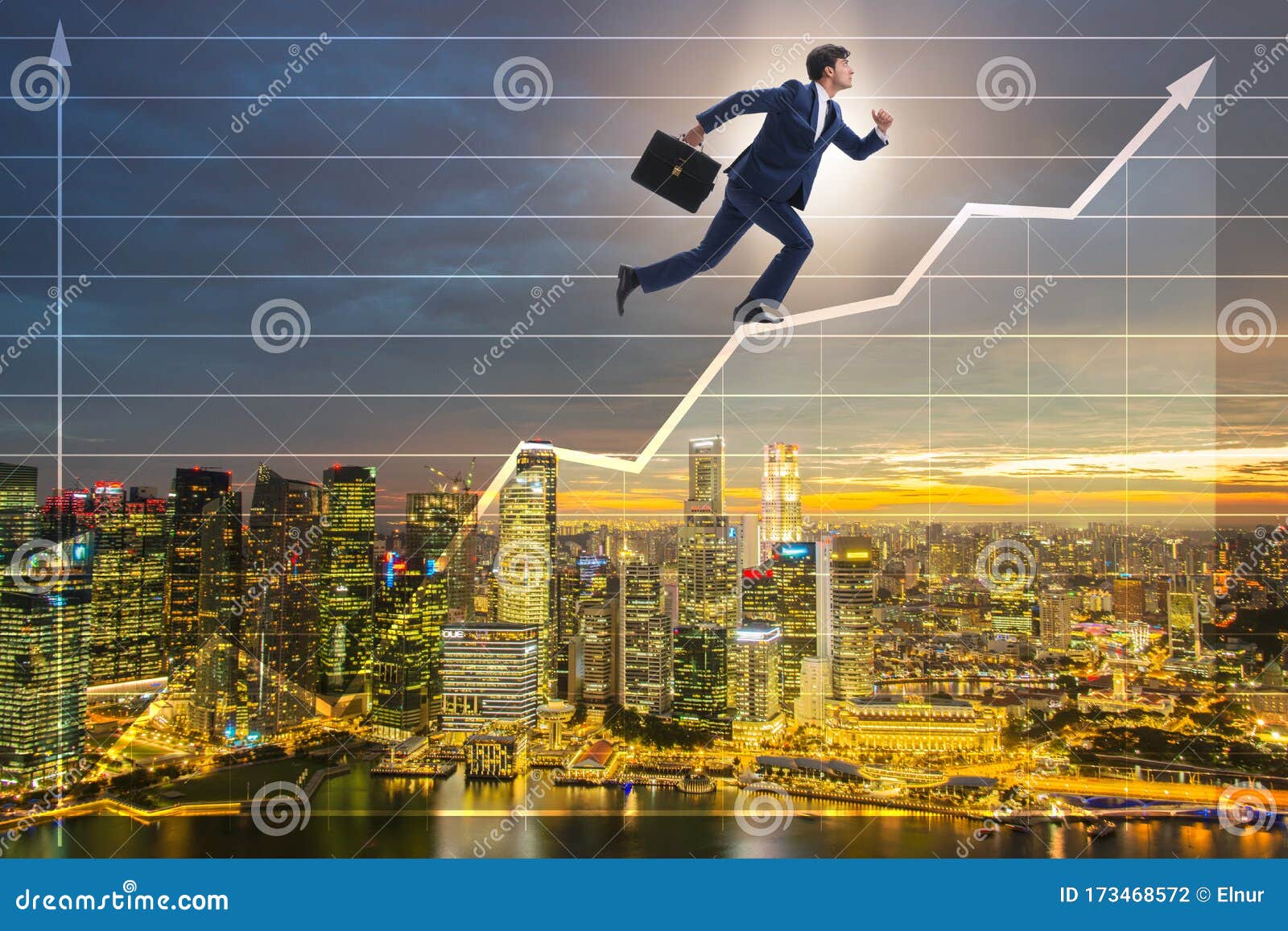 Businessman Climbing Bar Charts in Growth Concept Stock Photo - Image ...