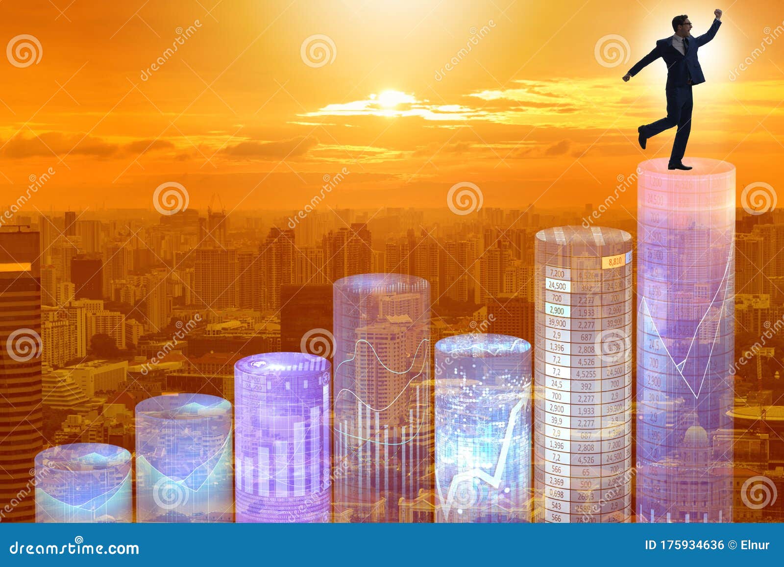 Businessman Climbing Bar Charts in Growth Concept Stock Photo - Image ...