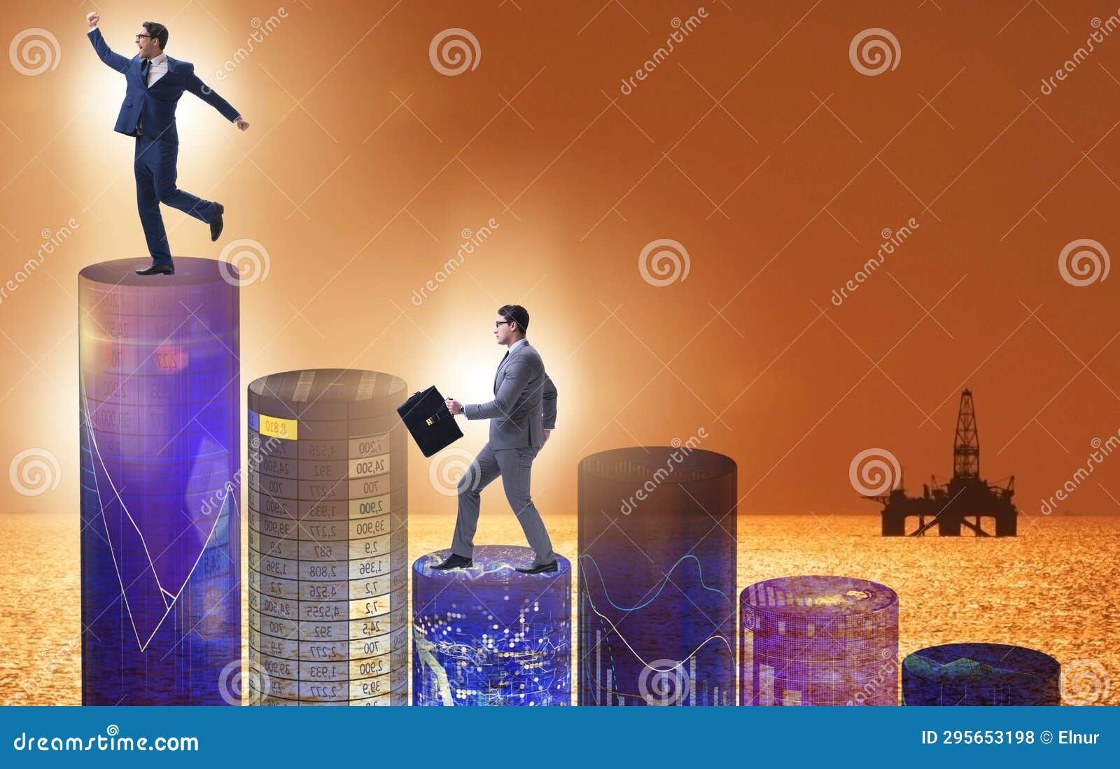 Businessman Climbing Bar Charts in Growth Concept Stock Photo - Image ...