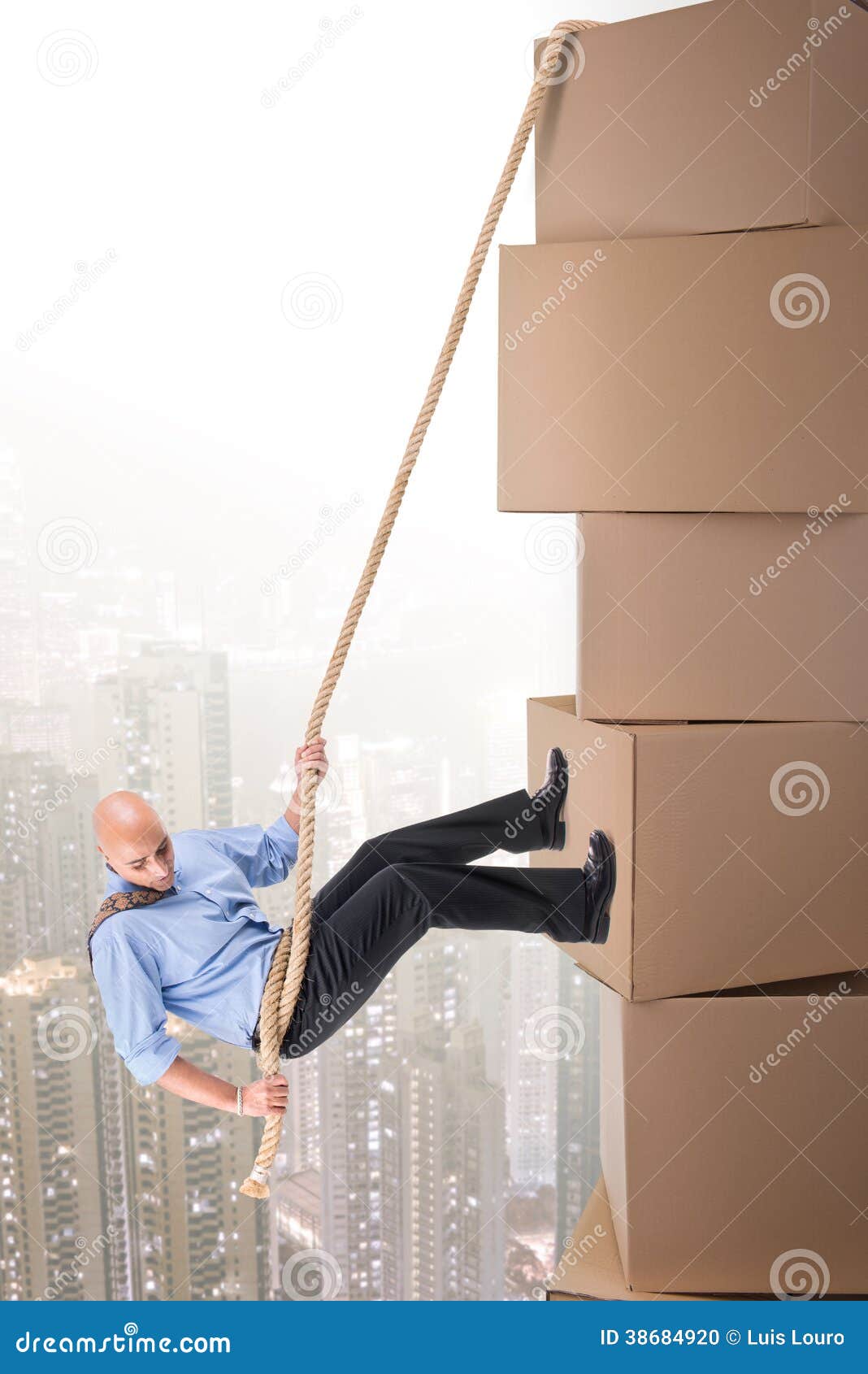 Businessman climbing boxes stock photo. Image of danger - 38684920