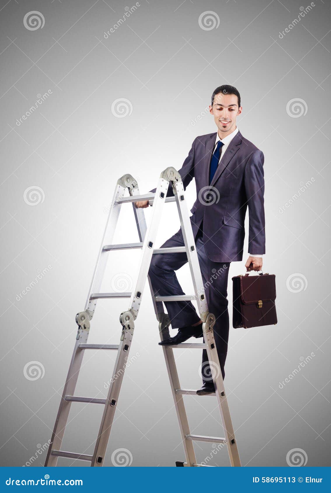 Businessman Climbing Career Ladder Against Stock Image - Image of climb ...