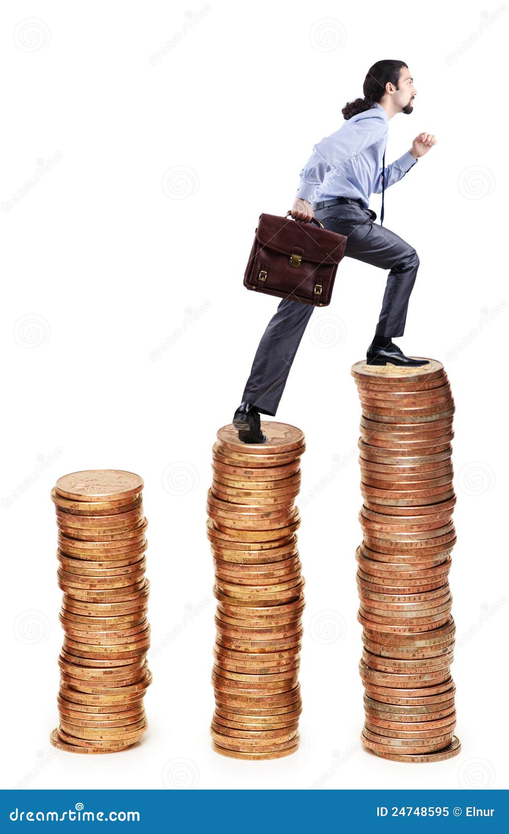 Businessman Climbing Coins Stacks Stock Image - Image of coin ...