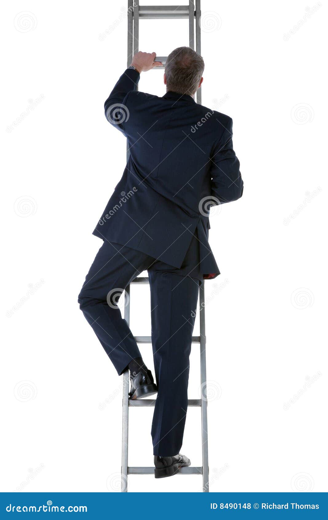Businessman On A Ladder Drawing On A Floating Paper Stock Photography ...