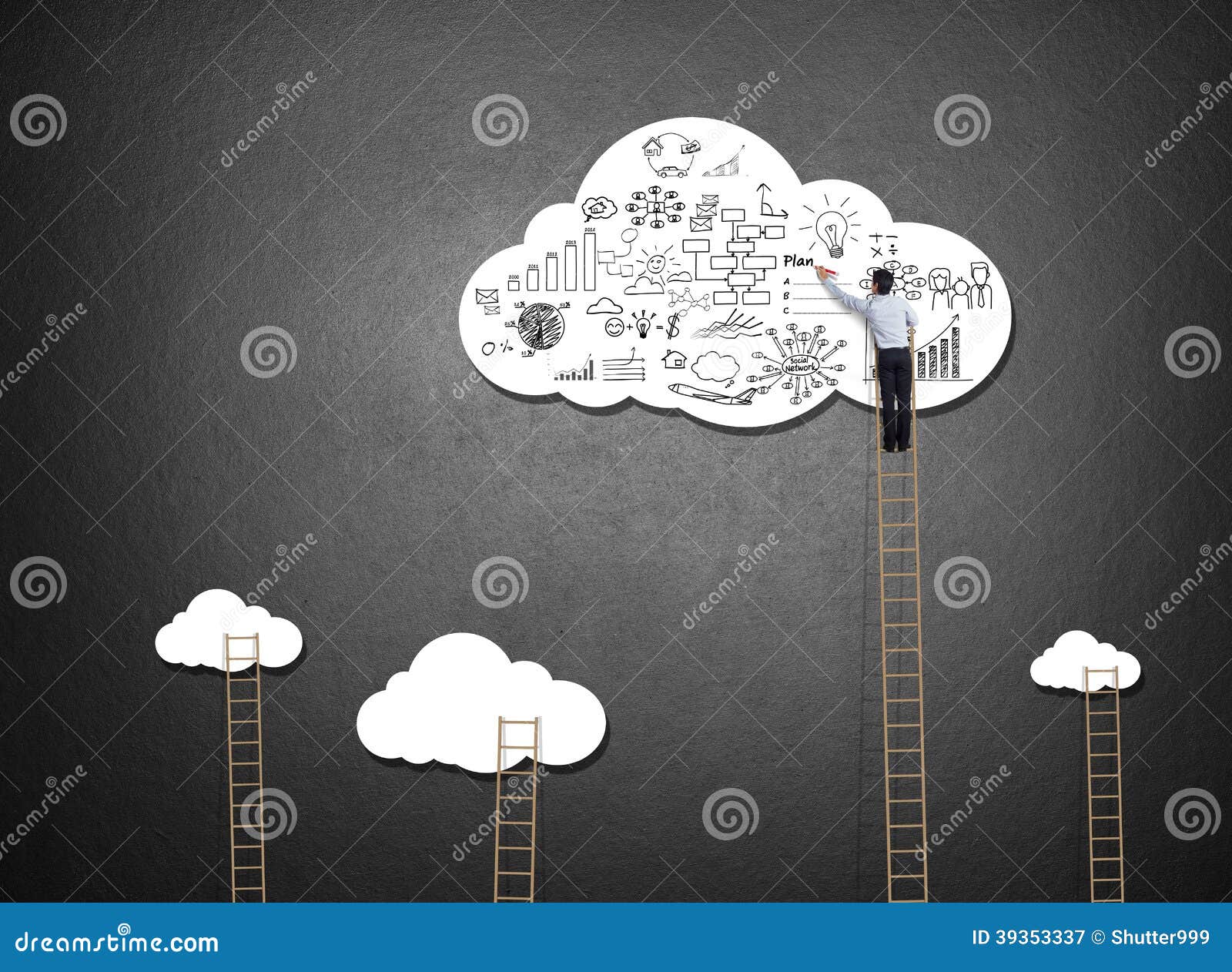 Man On Ladder Drawing Charts Royalty-Free Stock Photography ...