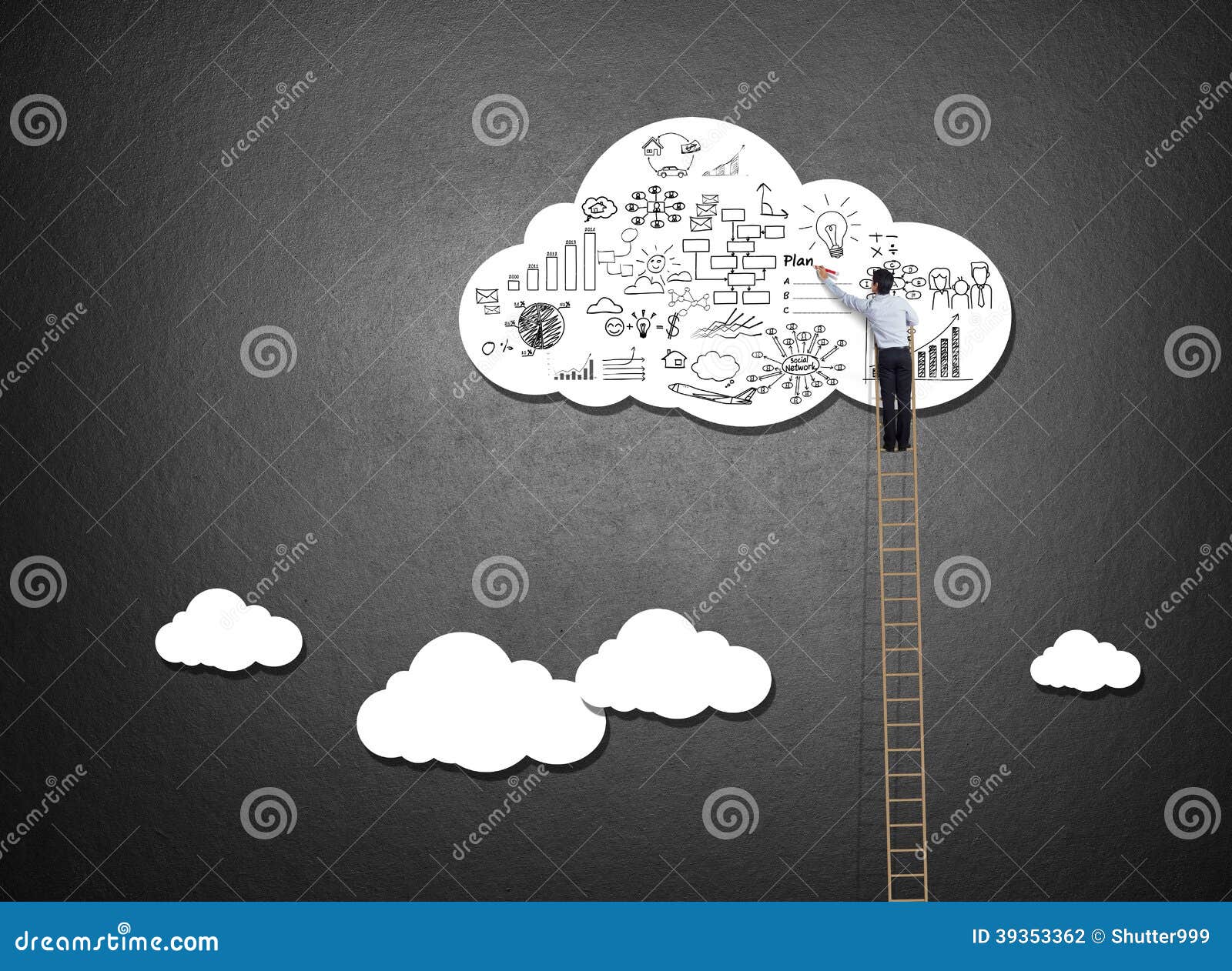 Man On Ladder Drawing Charts Royalty-Free Stock Photography ...