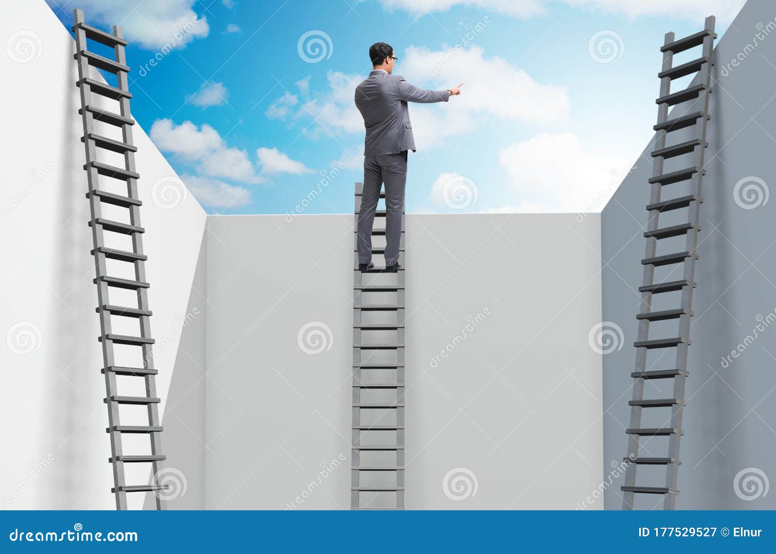 Businessman Climbing a Ladder To Escape from Problems Stock Image ...