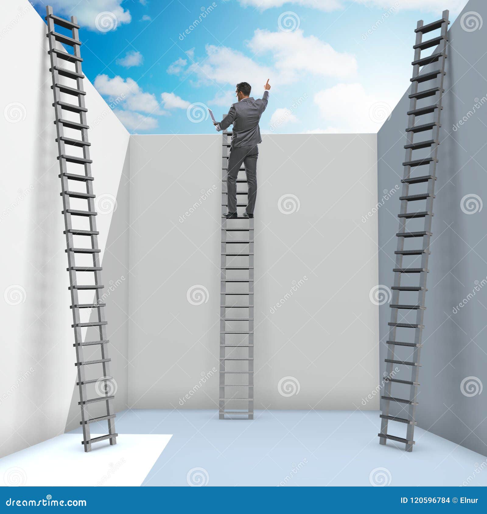 The Businessman Climbing a Ladder To Escape from Problems Stock ... The Businessman Climbing a Ladder To Escape from Problems Stock ...