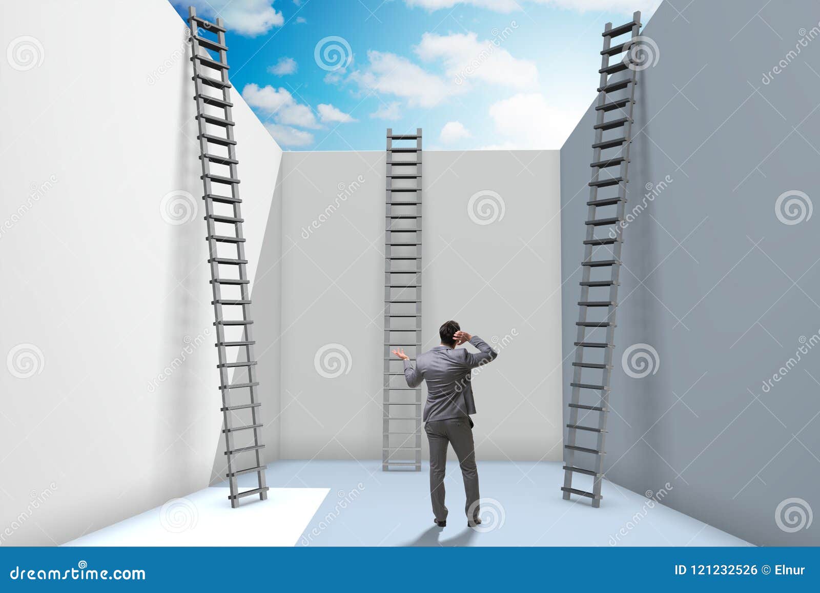 The Businessman Climbing a Ladder To Escape from Problems Stock Photo ... The Businessman Climbing a Ladder To Escape from Problems Stock Photo ...