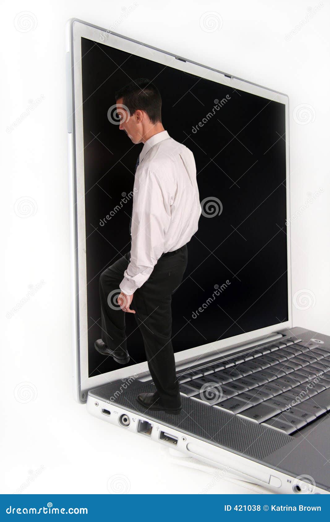 Businessman Climbing into Laptop Stock Photo - Image of people, sitting ...