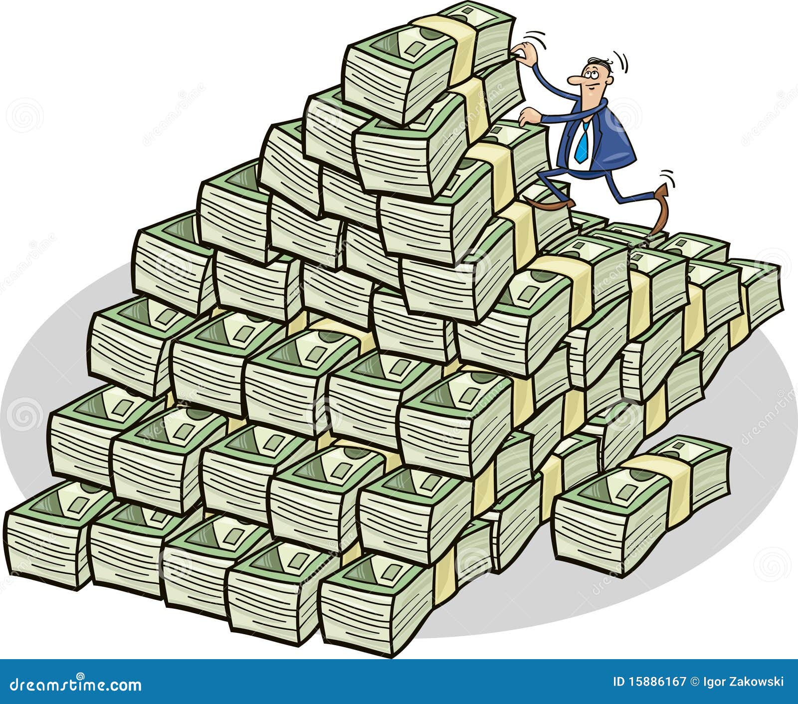 Businessman Climbing on Money Mountain Stock Vector - Illustration of ...