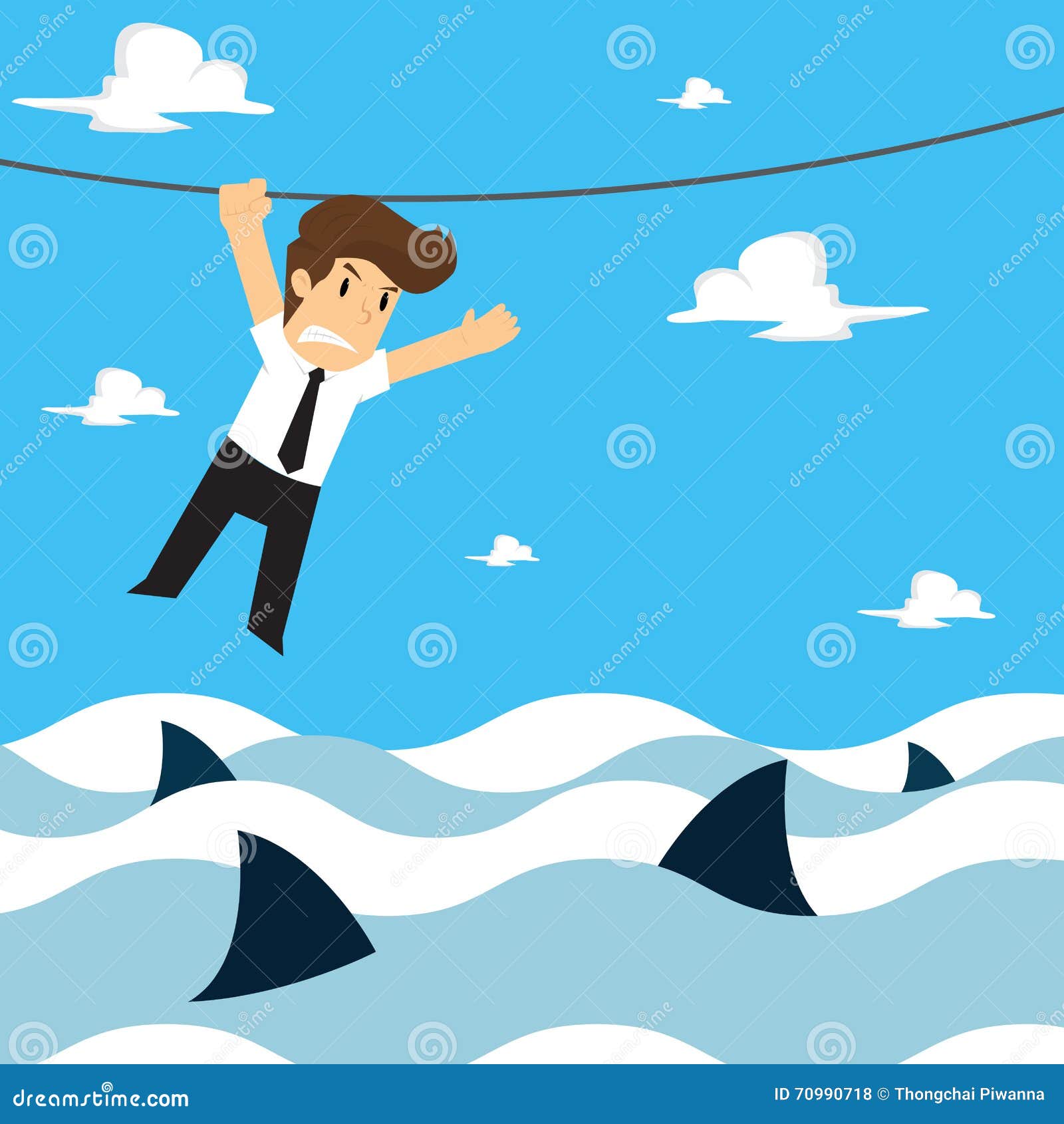 Businessman Climbing a Rope, the Risk in the Sea Stock Vector ...