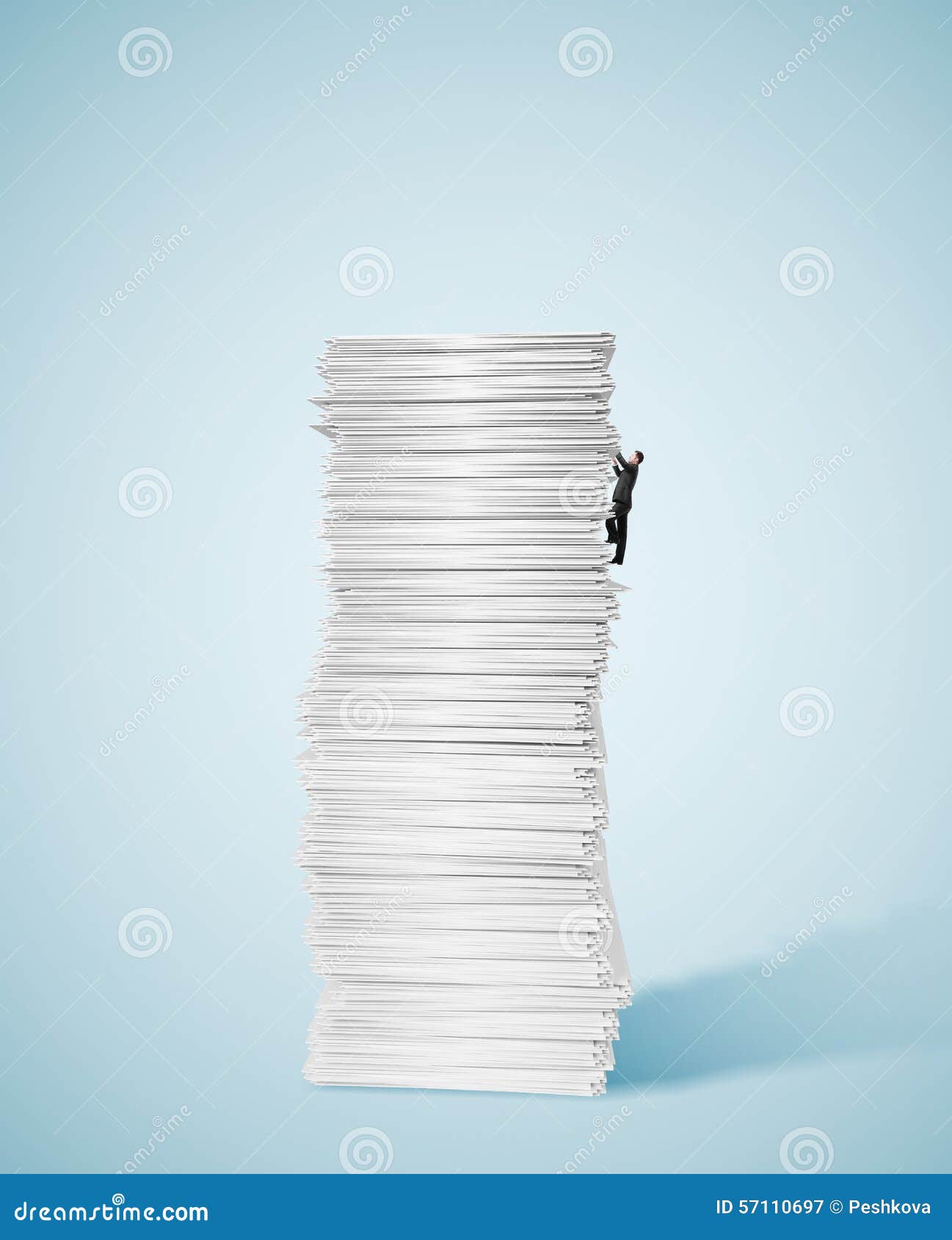 Businessman Climbing Up a Huge Big Stack of Paper Stock Image - Image ...