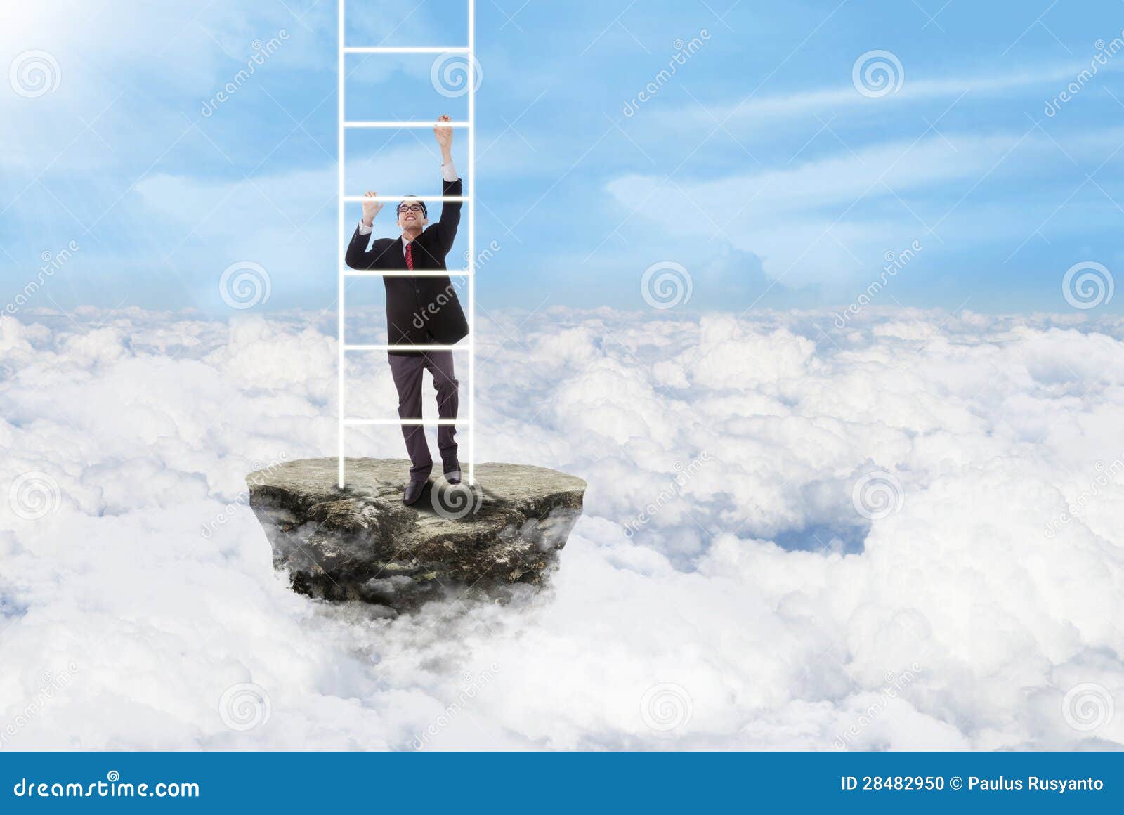 Businessman Climbs Stairs Above Clouds Stock Photo - Image of clouds ...