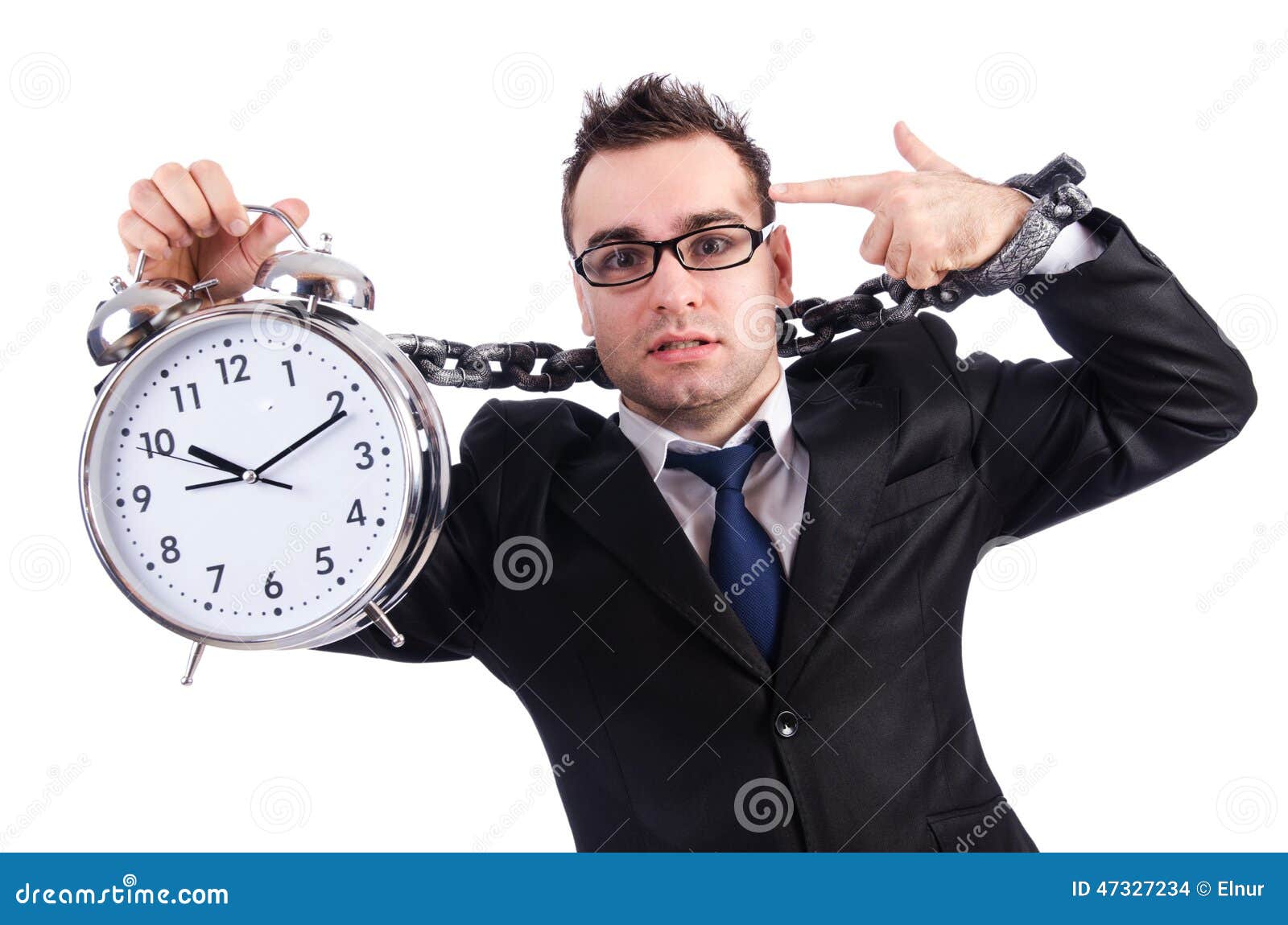 Businessman with Clock Isolated Stock Photo - Image of humour, business ...