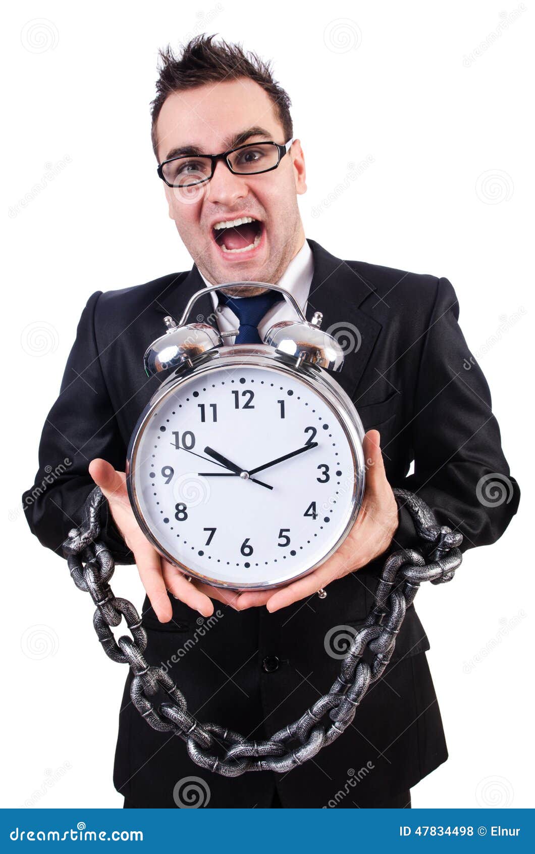 Businessman with Clock Isolated Stock Photo - Image of handcuffs ...