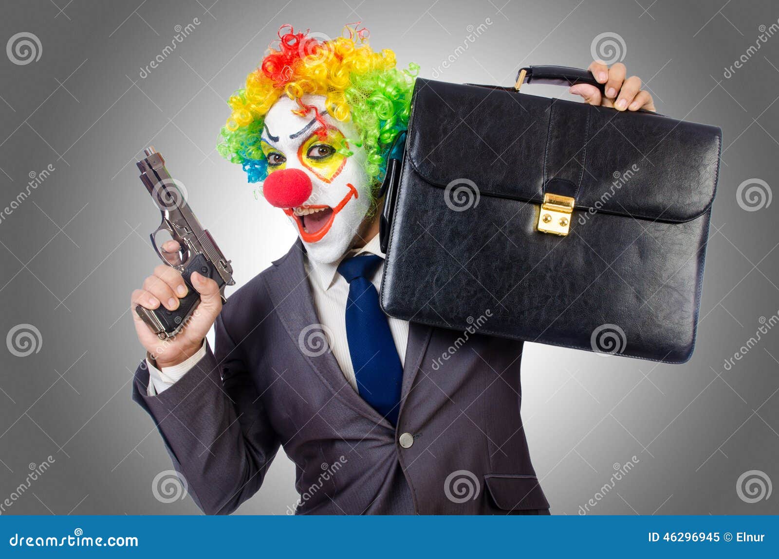 Businessman clown with gun stock image. Image of birthday - 46296945