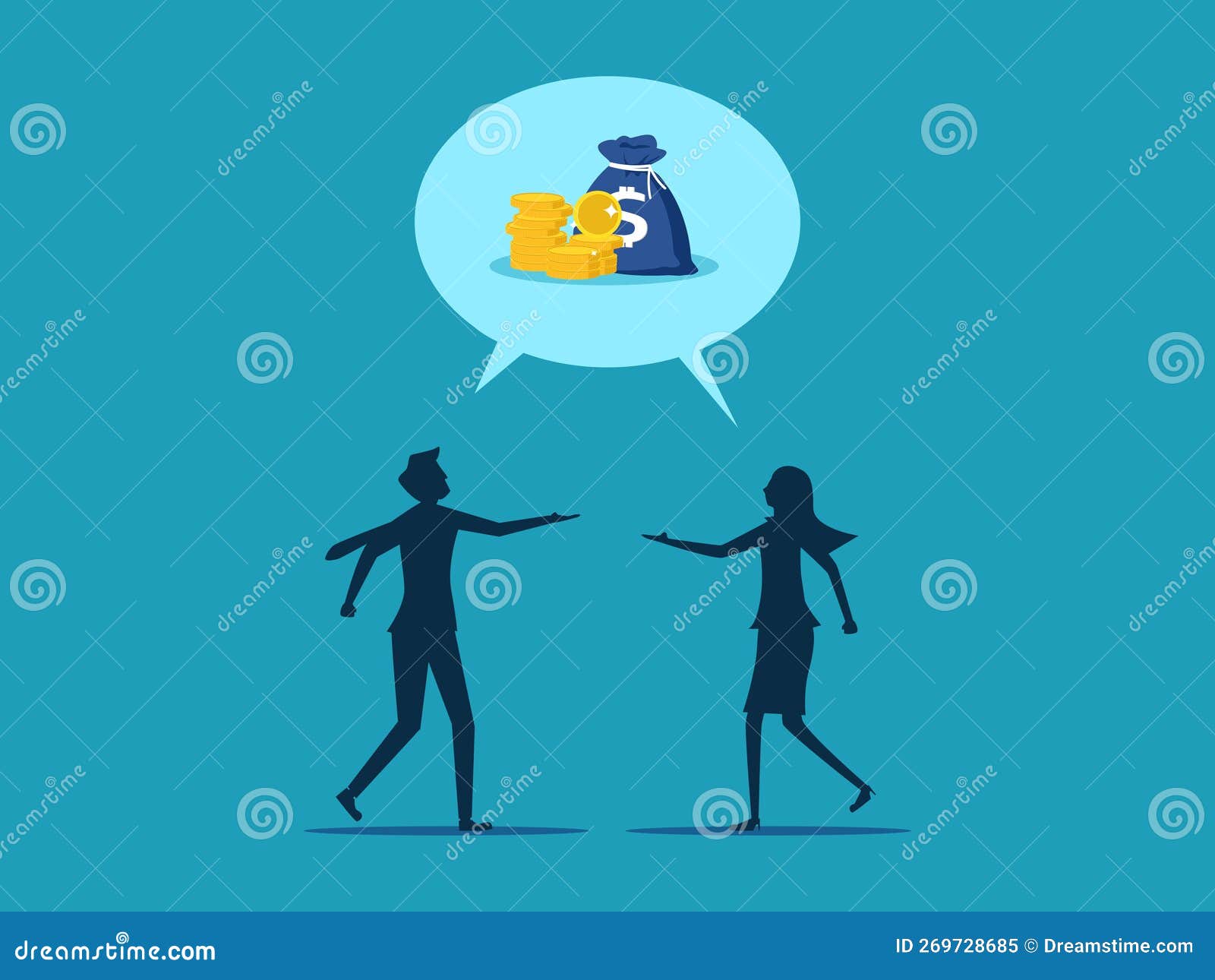 Businessman and Colleague Thinking about Money in Speech Bubble ...