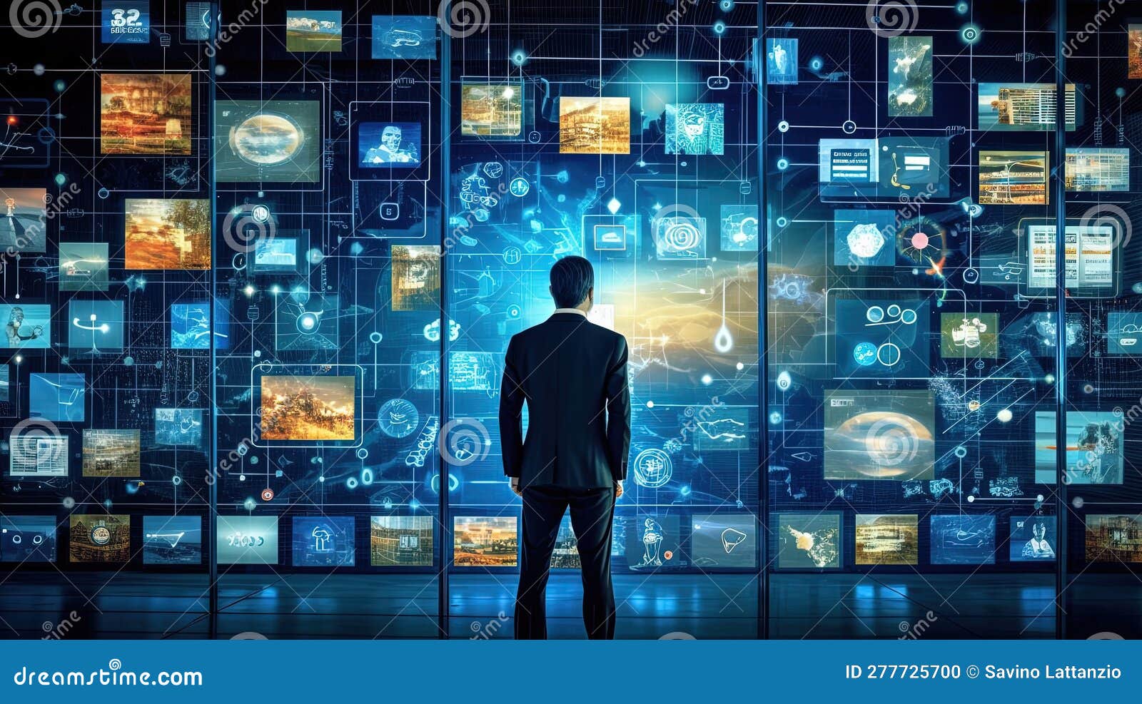 Businessman Communicate with Community by Computer and Mobile Stock ...