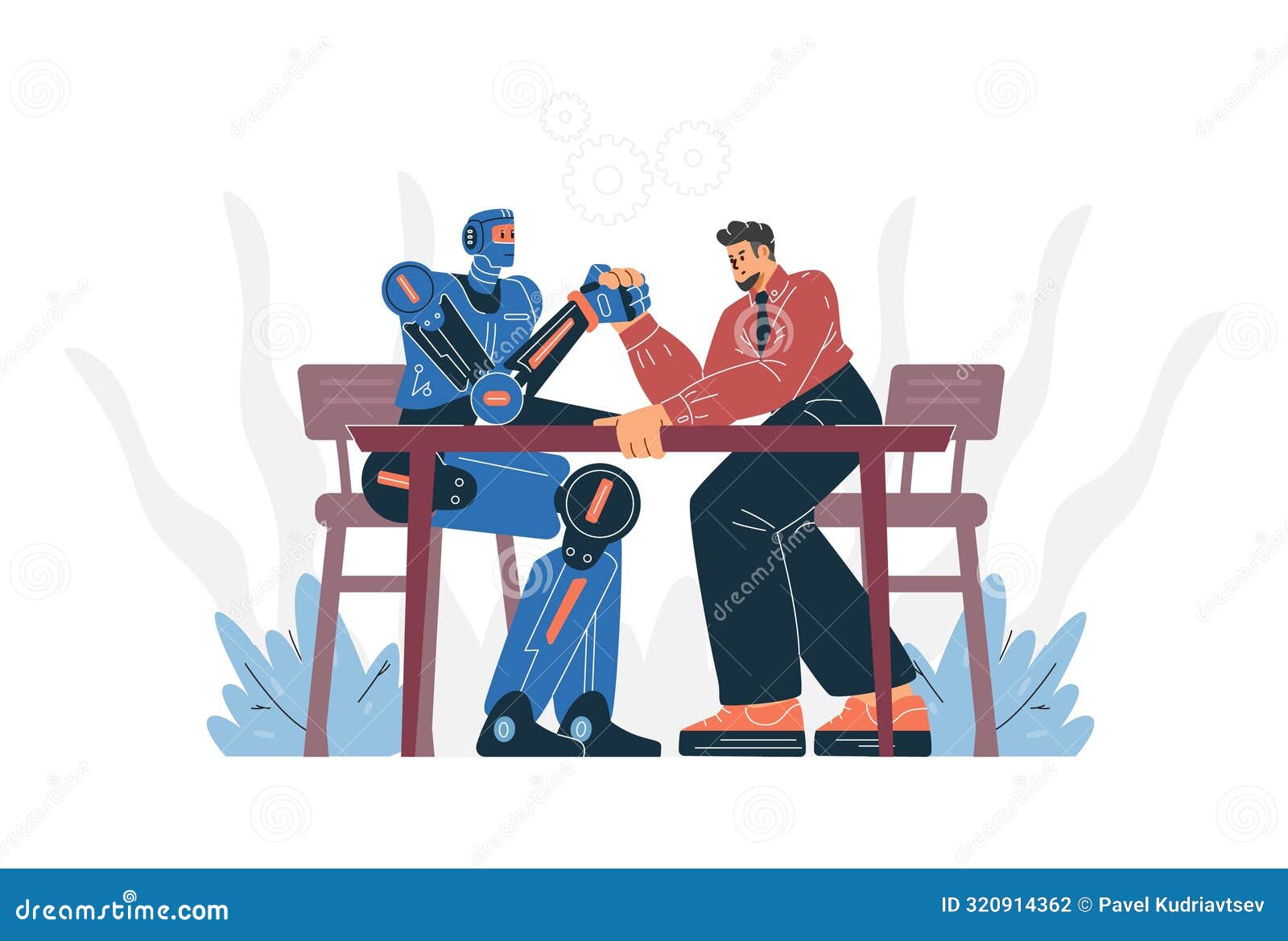 Businessman Competing with Robot in Arm Wrestling, Vector Artificial ...