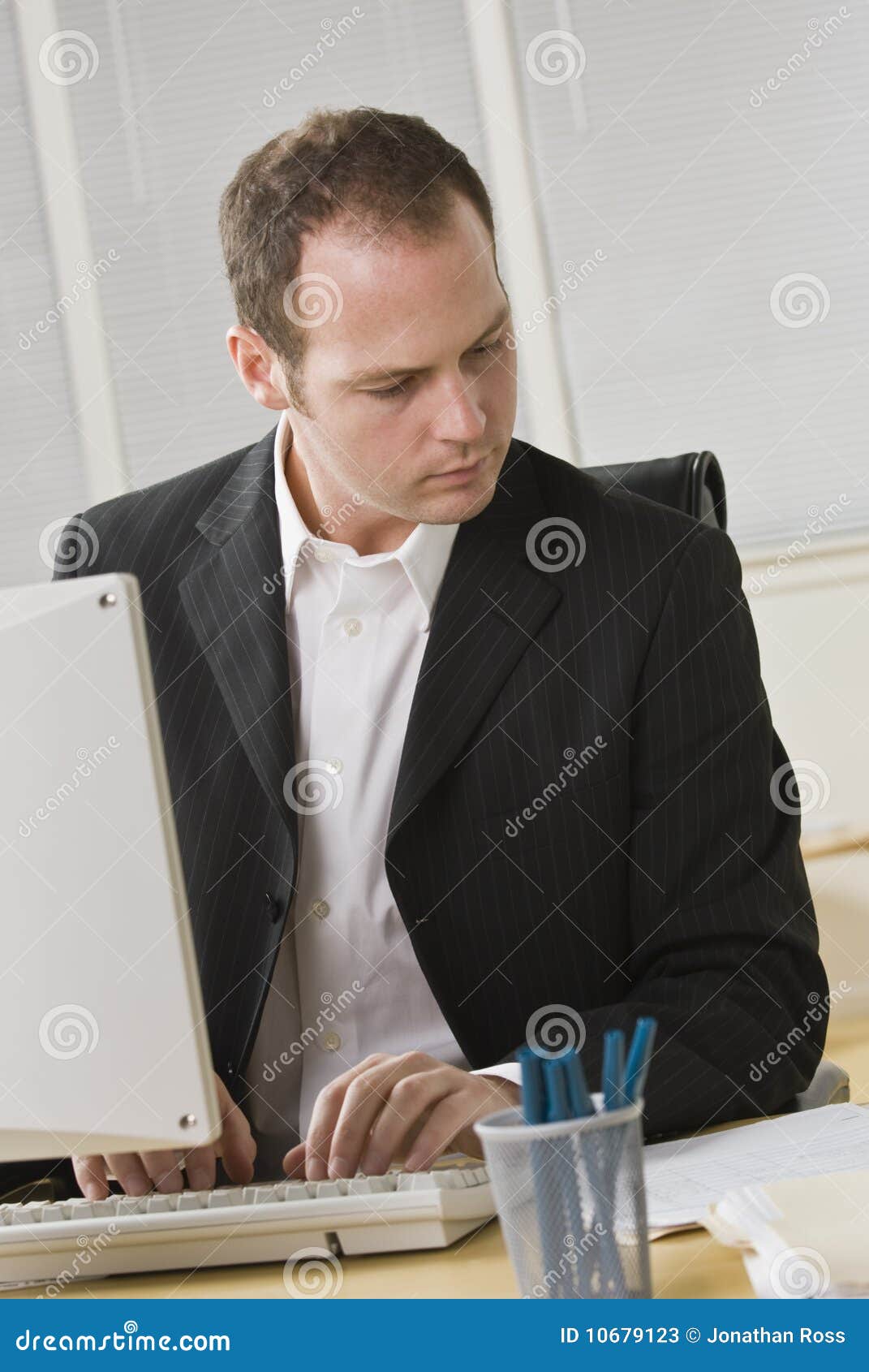 Businessman on Computer stock image. Image of vertical - 10679123