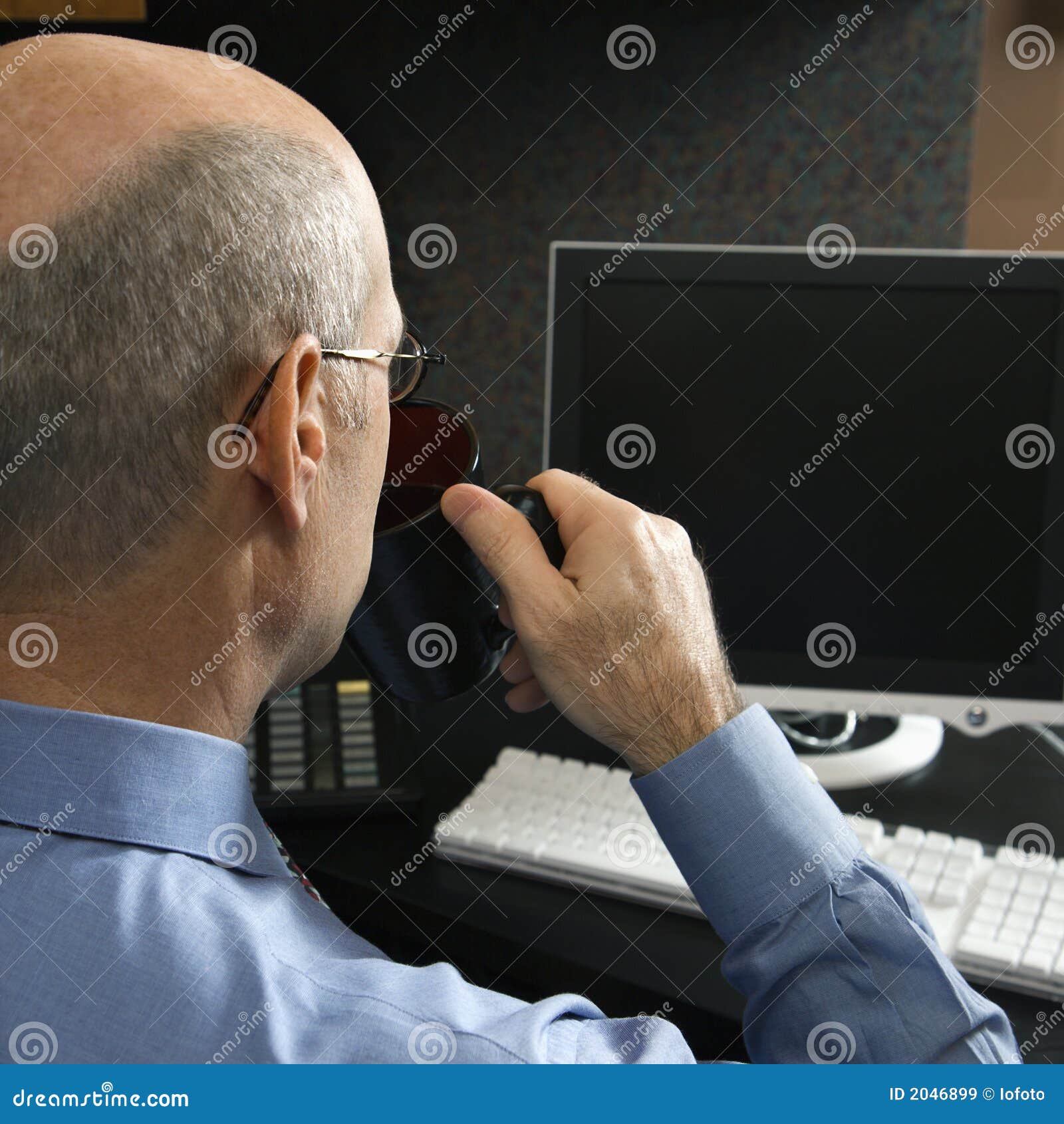 Businessman at computer stock image. Image of back, work - 2046899