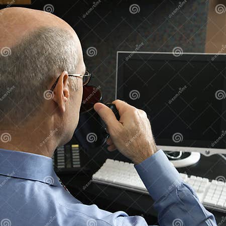Businessman at computer stock image. Image of back, work - 2046899