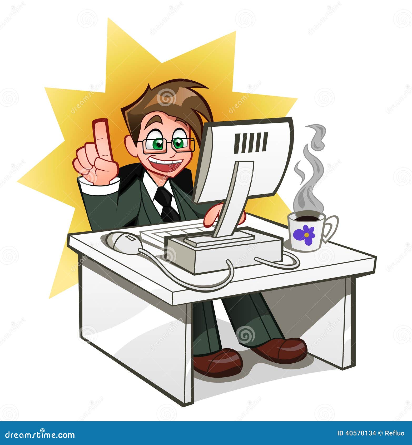 Businessman at computer stock vector. Illustration of satisfaction ...