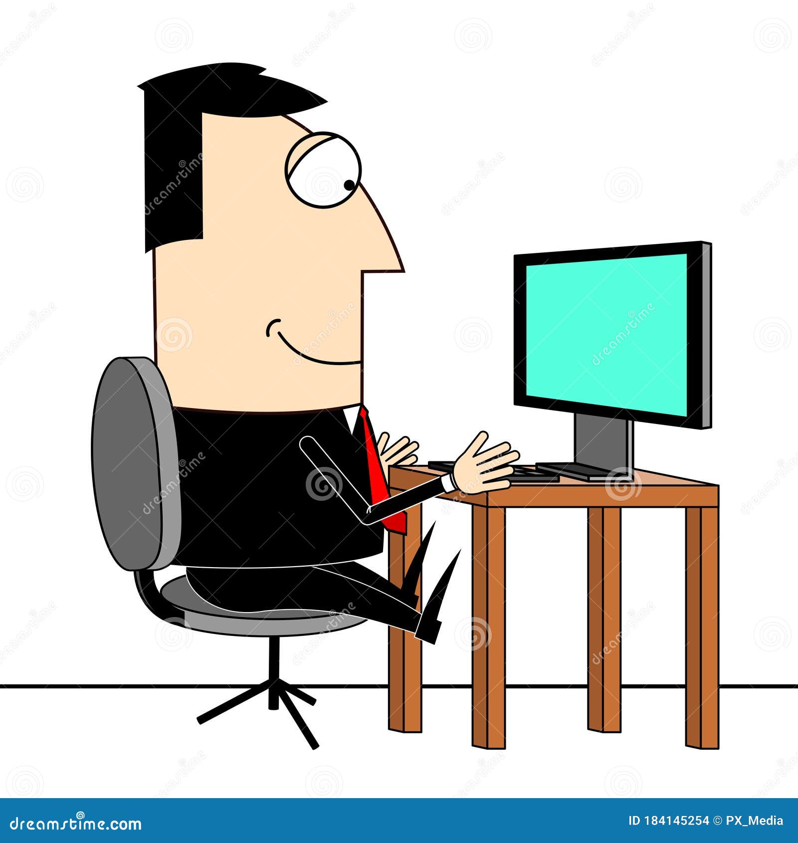 Cartoon Businessman Working on Computer Stock Illustration ...