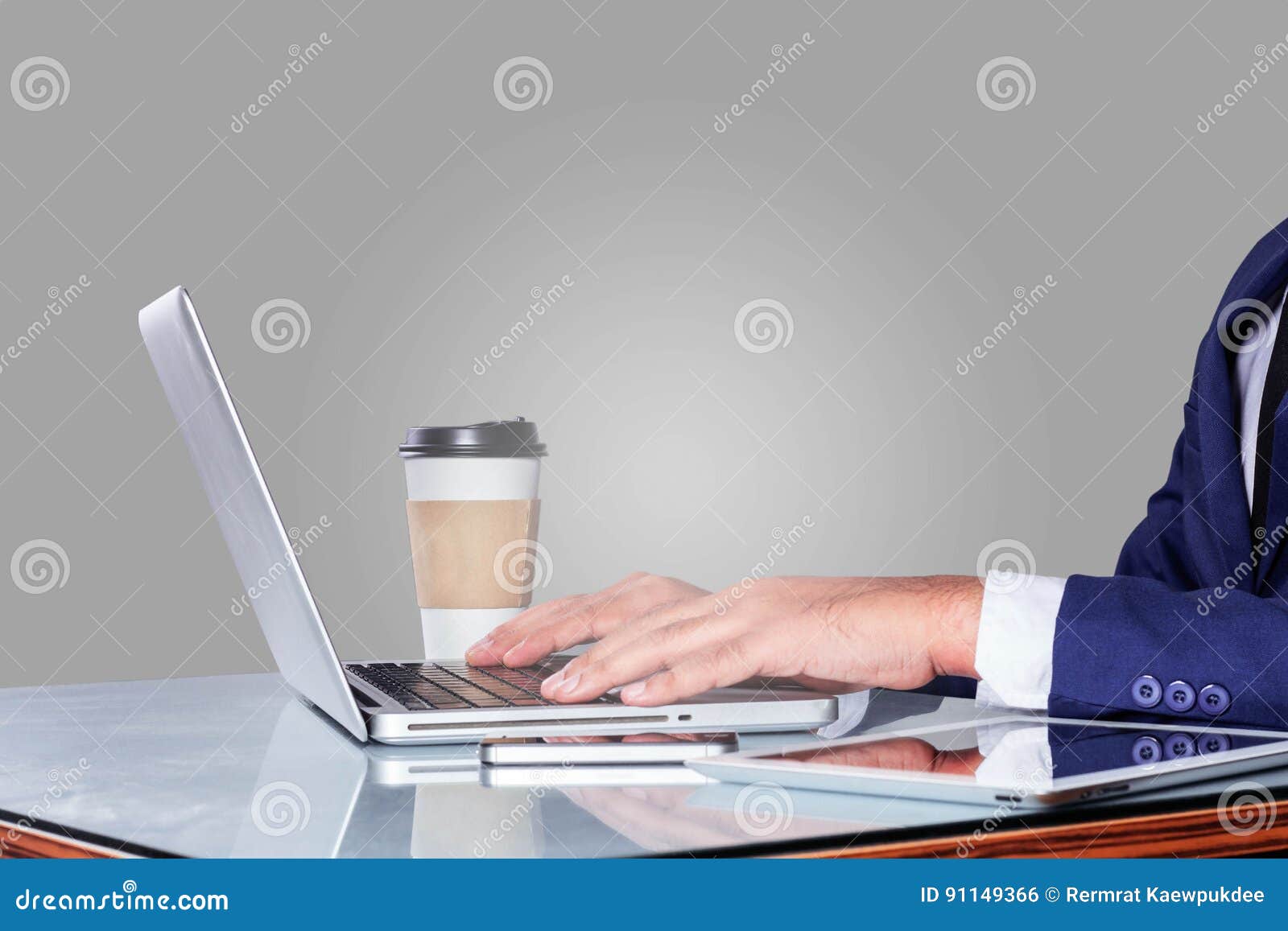 Businessman with Computer on Desk. Stock Photo - Image of manager ...