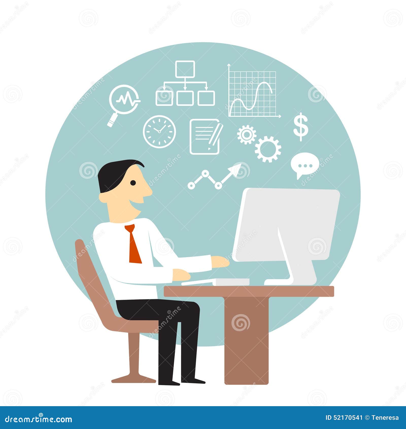 Businessman with Computer Doing Business Analysis Stock Vector ...