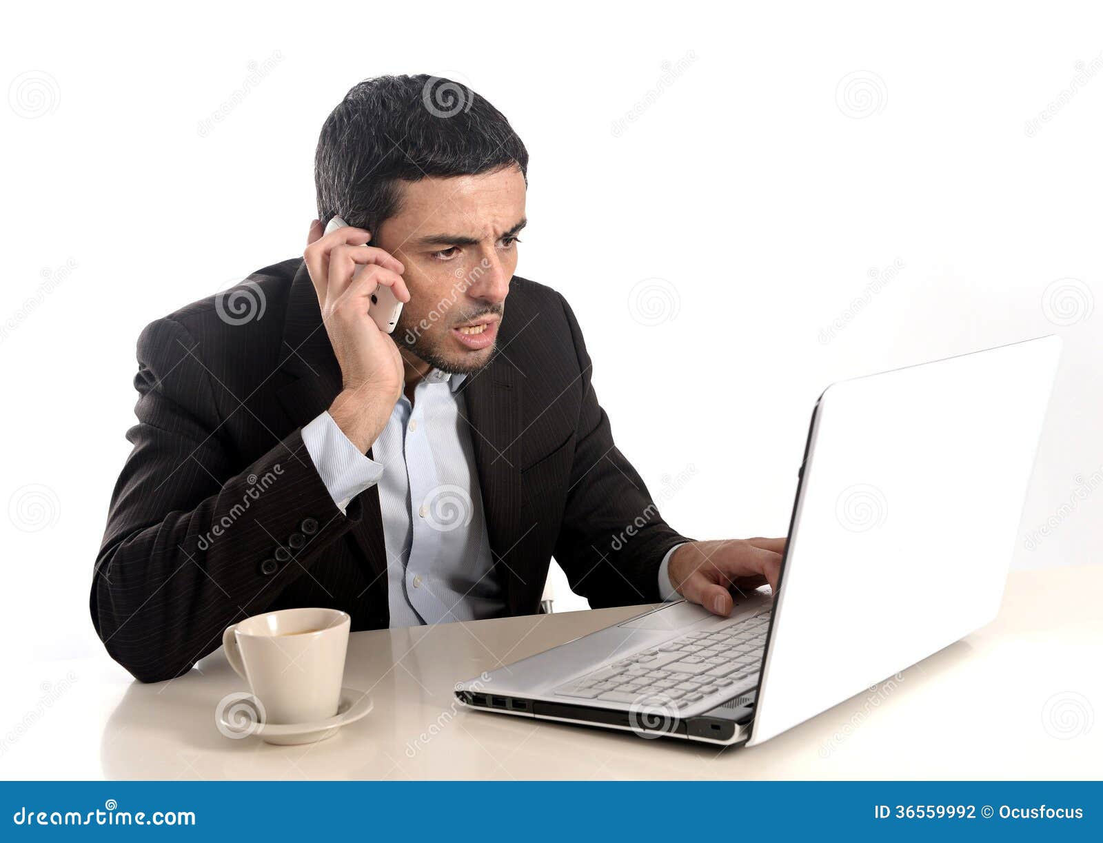 Businessman with Computer and Mobile Stock Photo - Image of male, suit ...