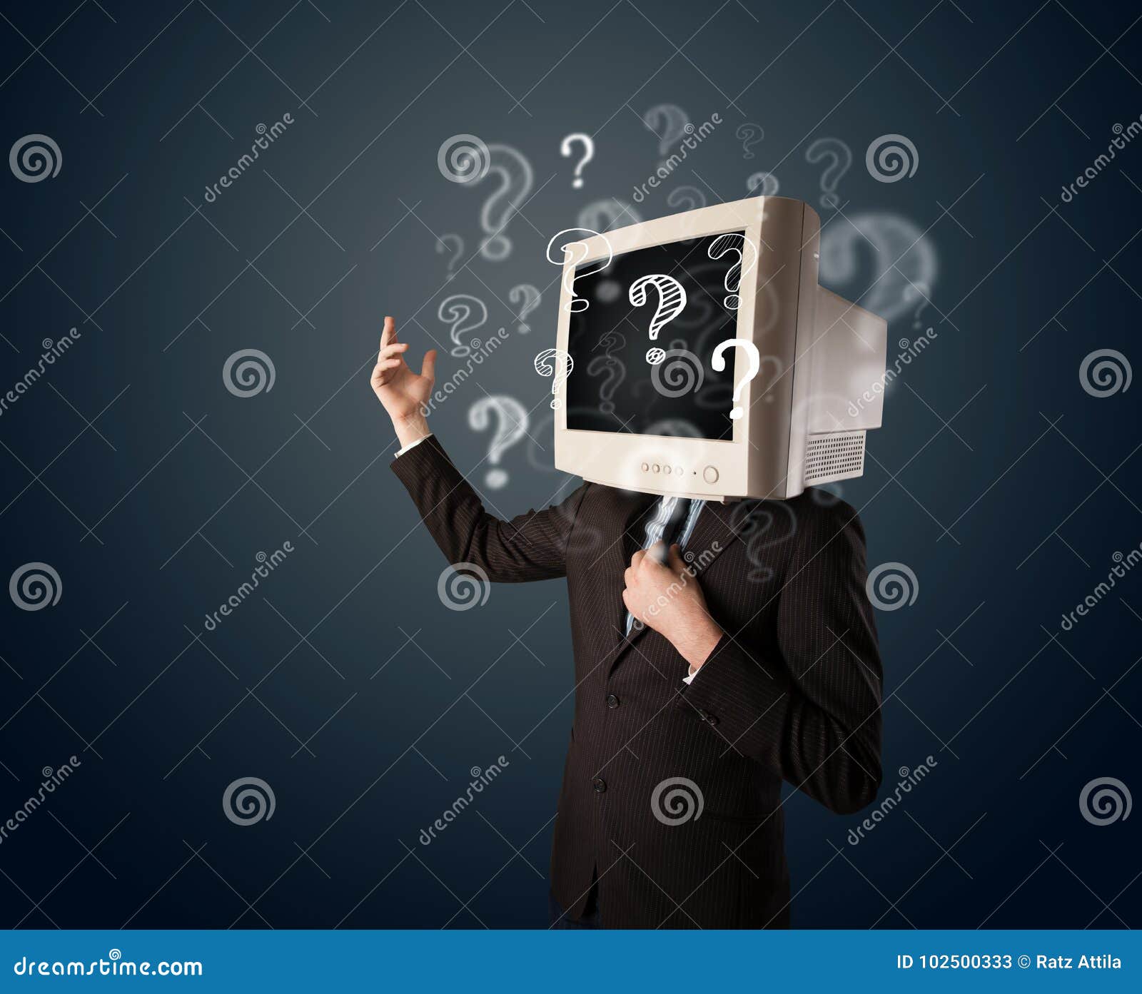 Businessman with a Computer Monitor Head Stock Image - Image of head ...