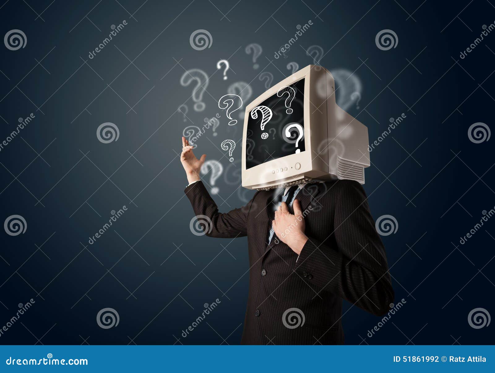 Businessman with a Computer Monitor Head Stock Photo - Image of ...