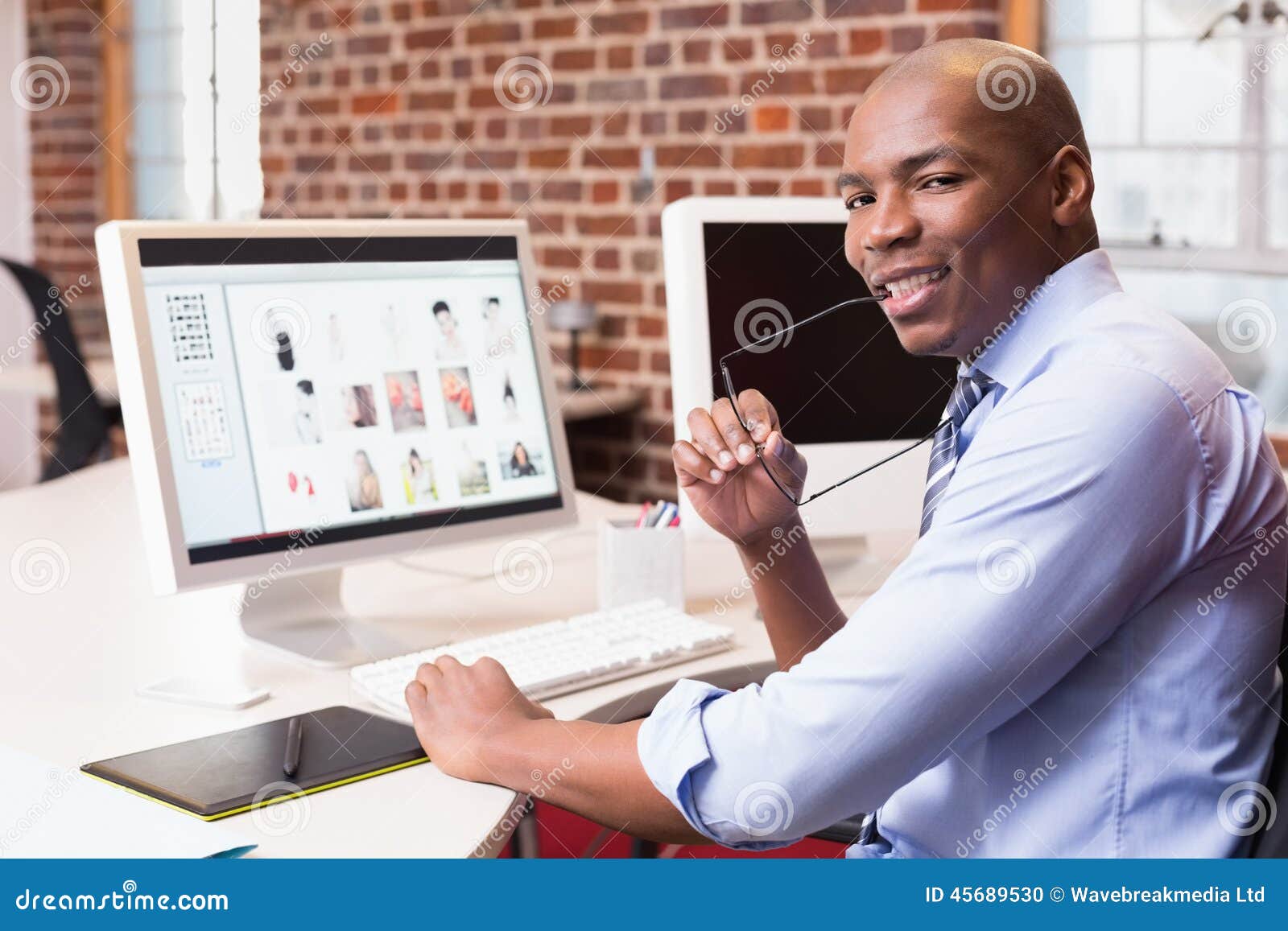 Businessman with Computer at Office Desk Stock Photo - Image of ...