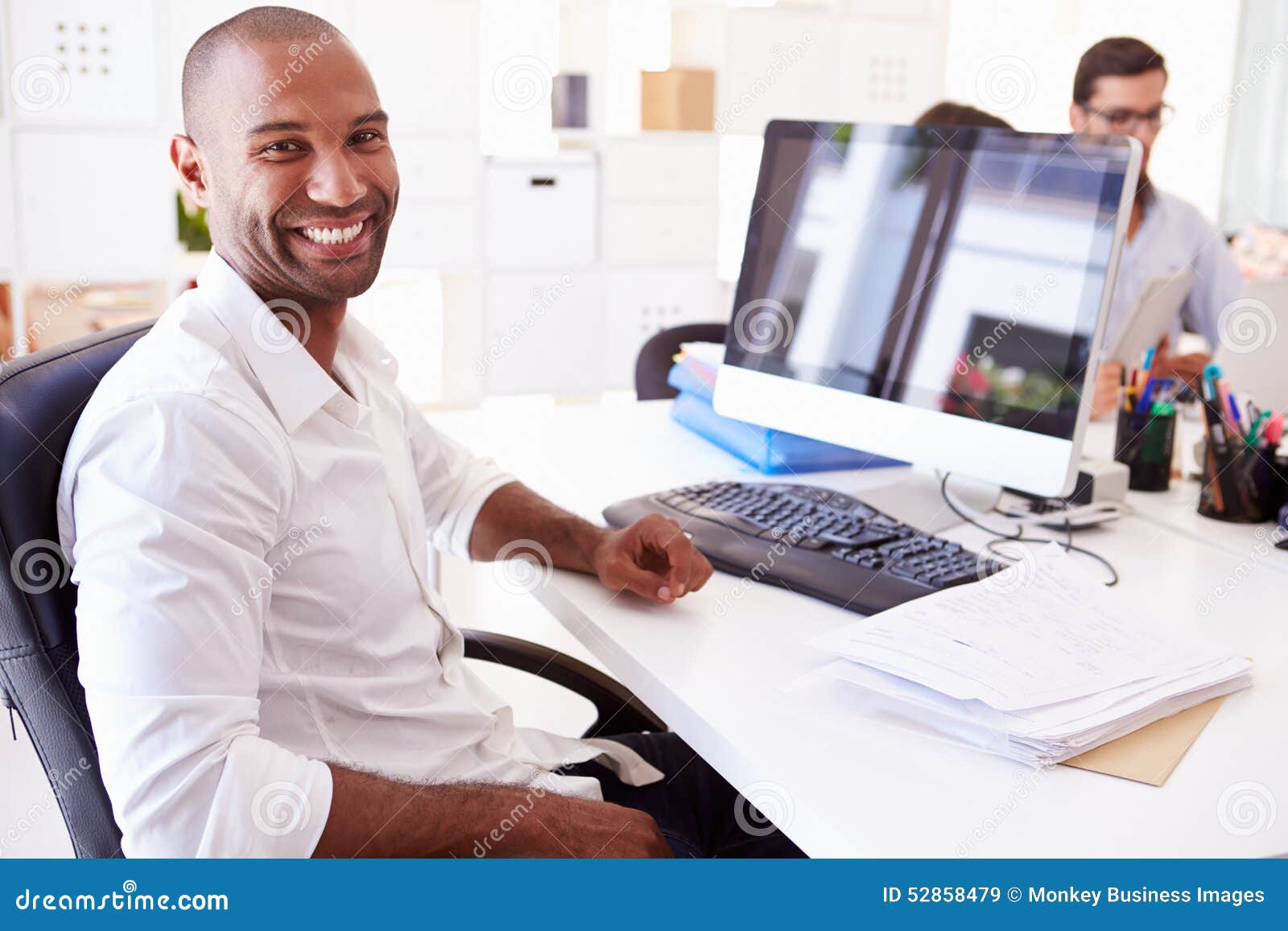 Businessman at Computer in Office of Start Up Business Stock Image ...