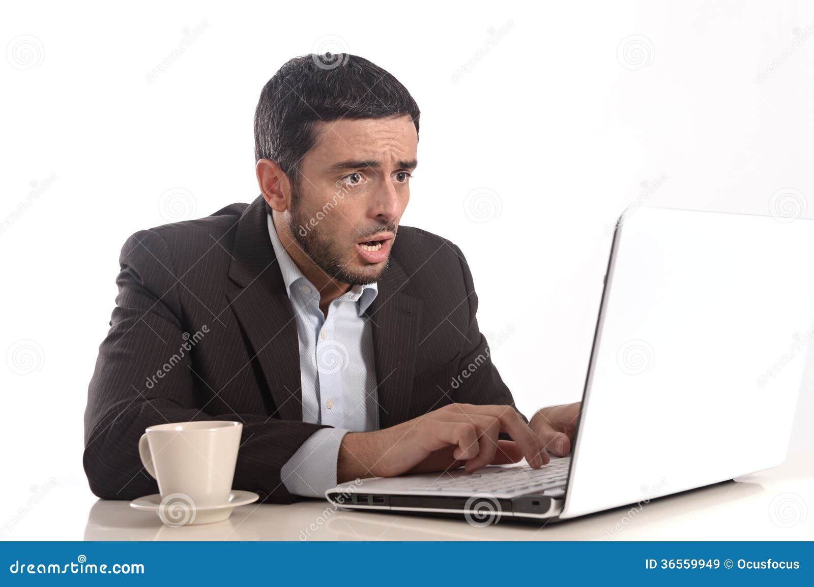 Businessman with Computer Overworked Stock Image - Image of suit, beard ...