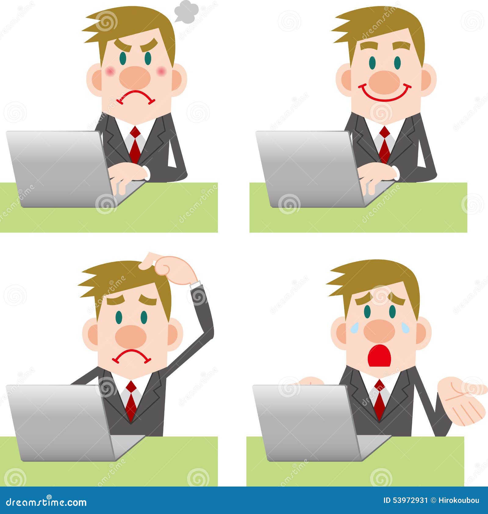 Businessman Computer Pose Collection Stock Illustration - Illustration ...